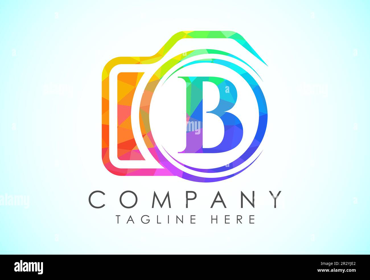 English alphabet with a camera icon. Low poly style logo for ...