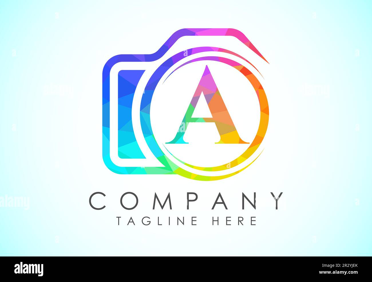 English alphabet with a camera icon. Low poly style logo for ...
