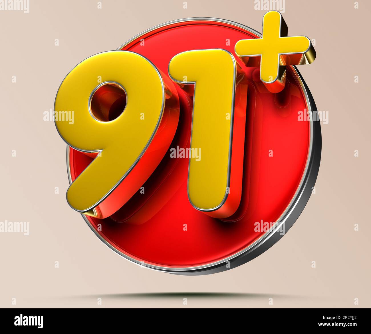 91 plus 3D illustration on light cream background have work path ...