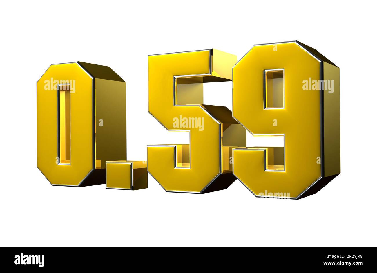 Number 0.59 interlocked in gold 3D illustration on white background ...