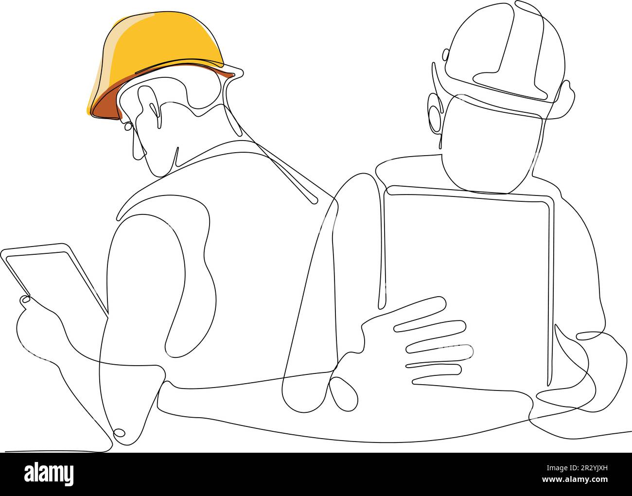construction manager and engineer working on building site. Vector ...