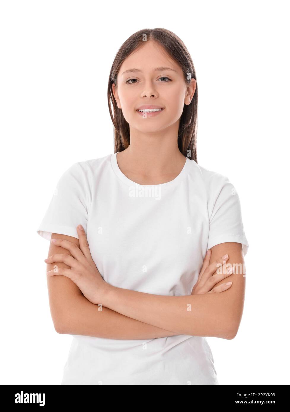 Portrait of beautiful teenage girl on white background Stock Photo - Alamy