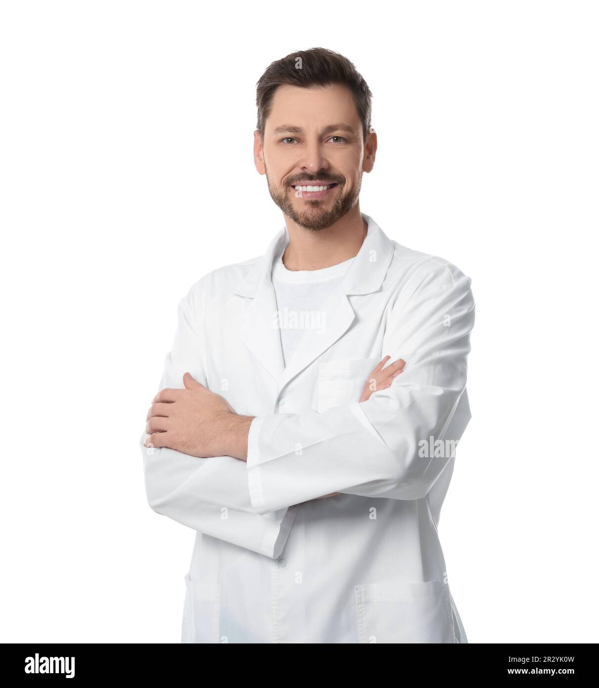 Doctor or medical assistant (male nurse) in uniform on white background ...