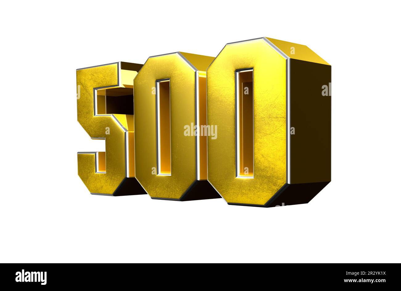 Number 500 gold 3D illustration on white background have work path ...