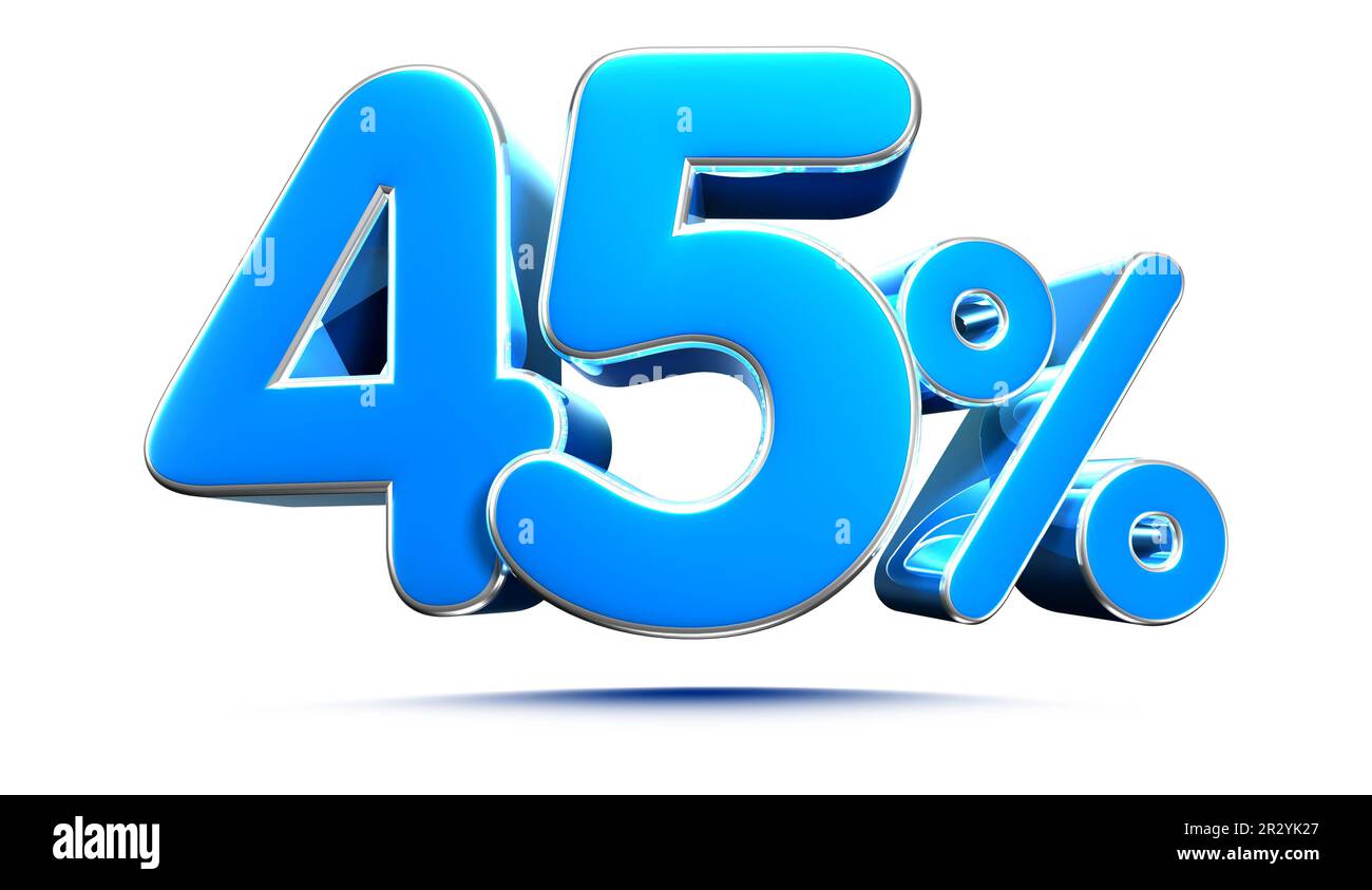 Sky blue 45 Percent 3d illustration sign on white background have work ...