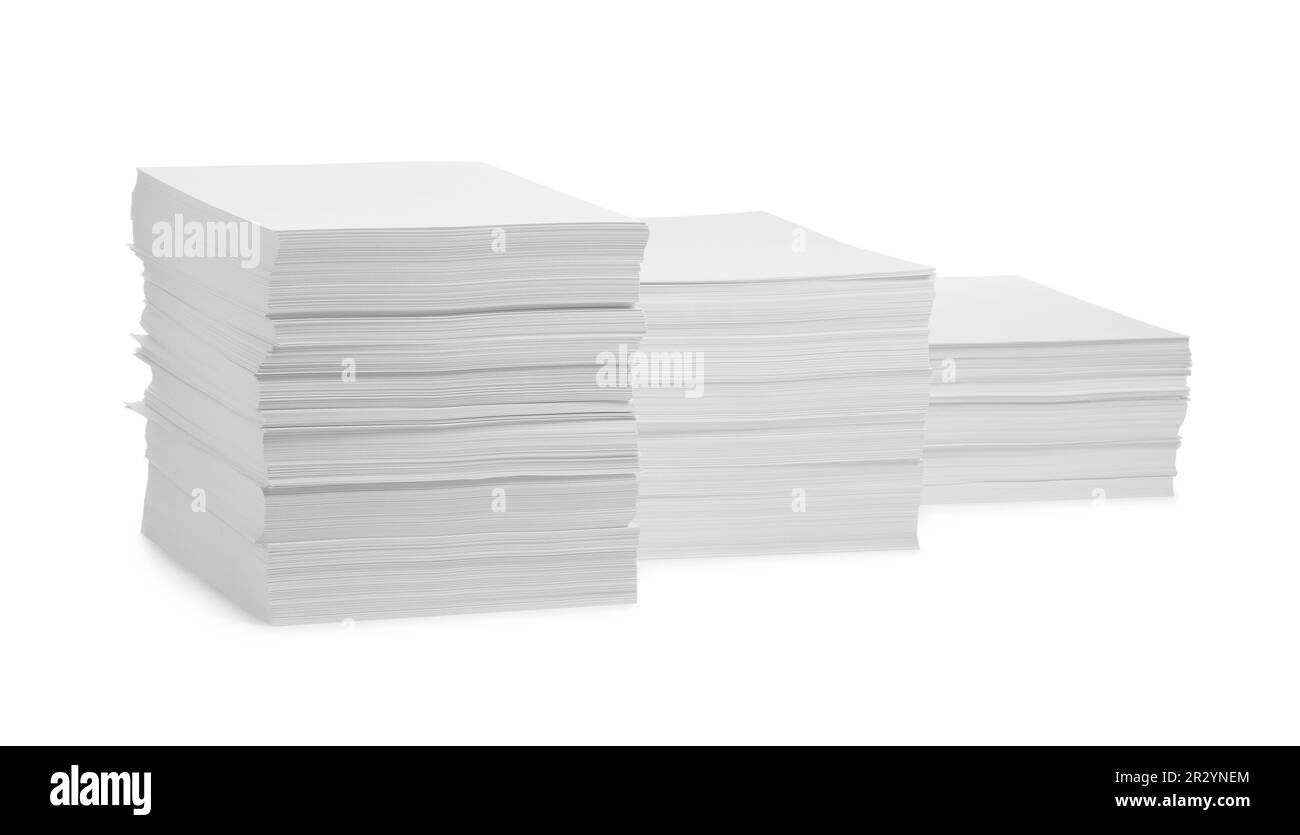 Stack recycled white paper paper Black and White Stock Photos & Images ...