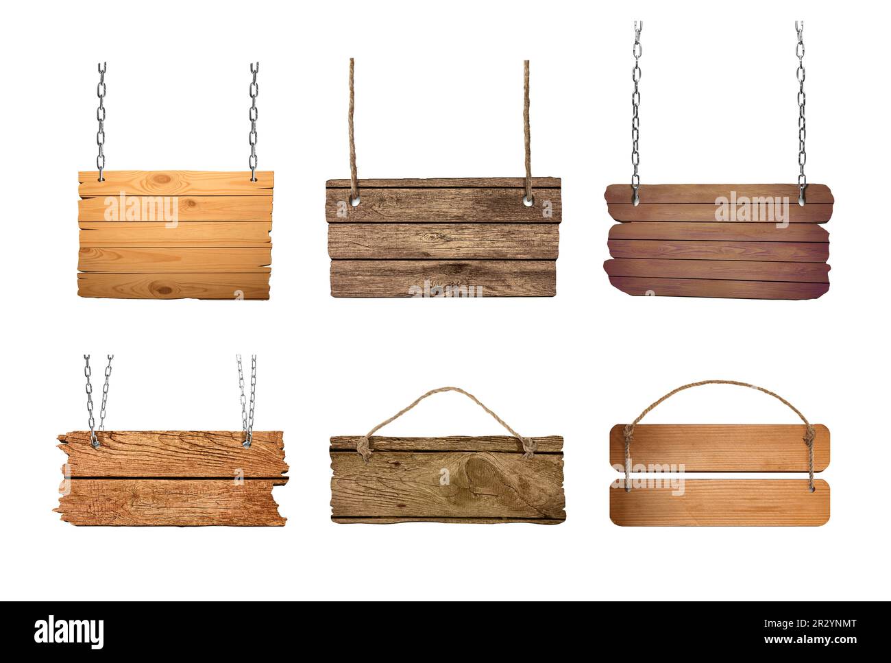 Set with different empty wooden signs on white background. Mockup for ...