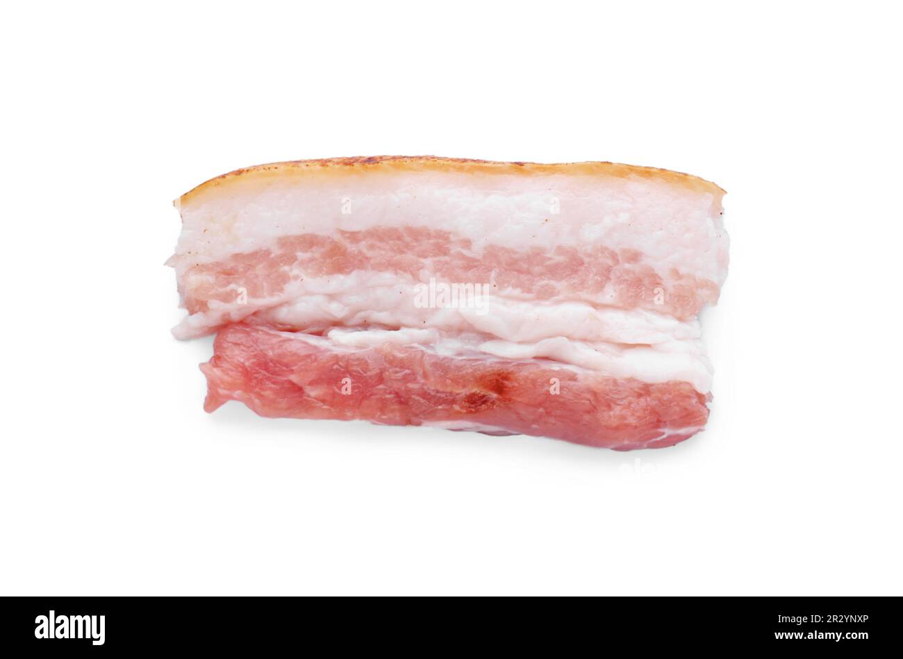 Slice of tasty pork fatback isolated on white, top view Stock Photo - Alamy