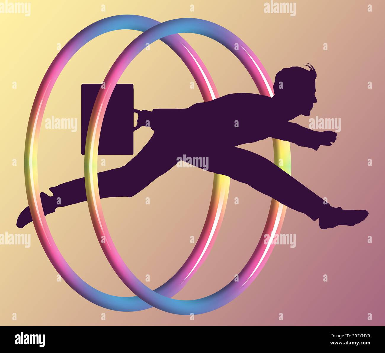 A businessman with a briefcase is seen jumping through the proverbial ...