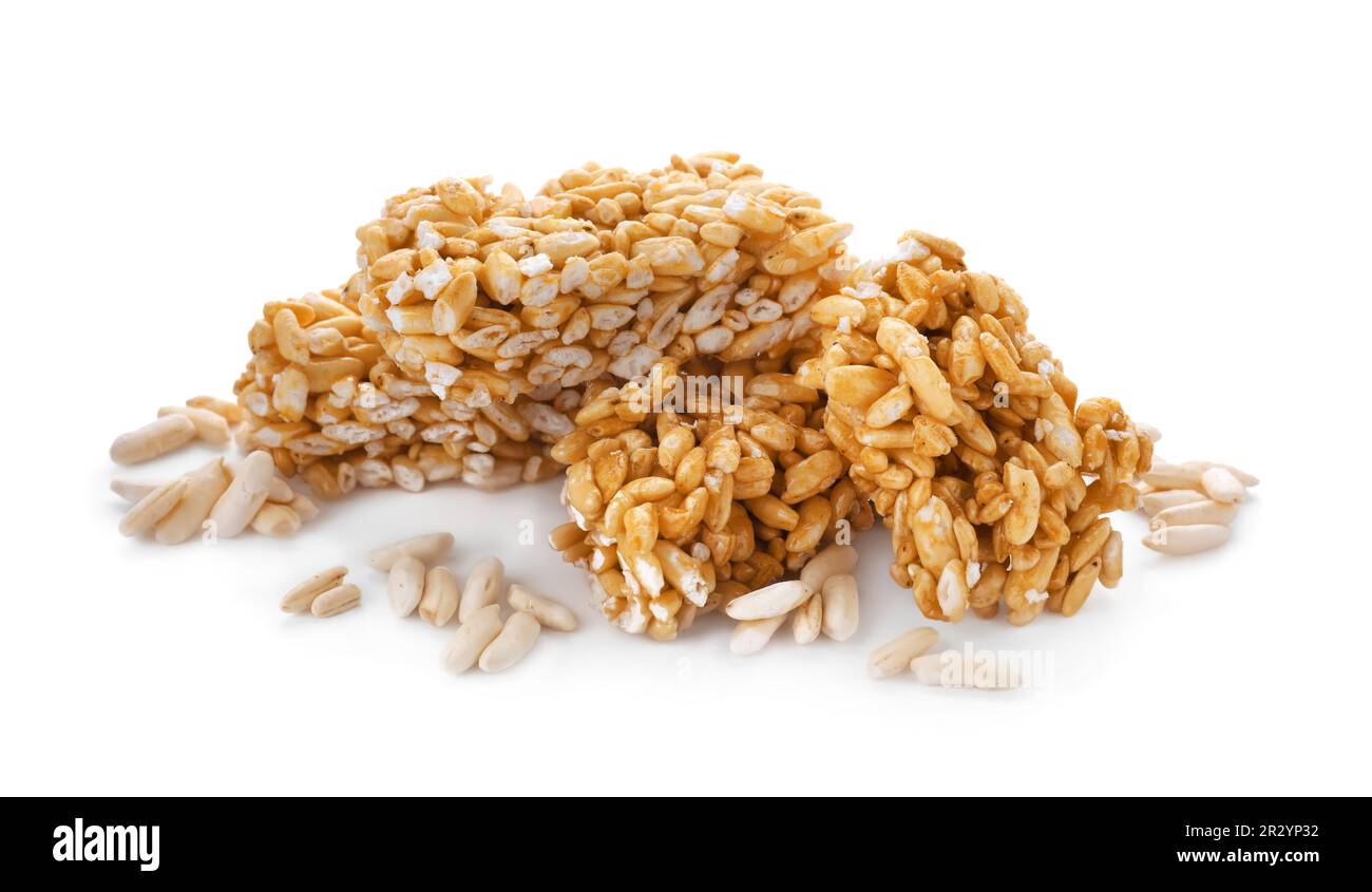 Puffed rice pieces (kozinaki) isolated on white Stock Photo - Alamy
