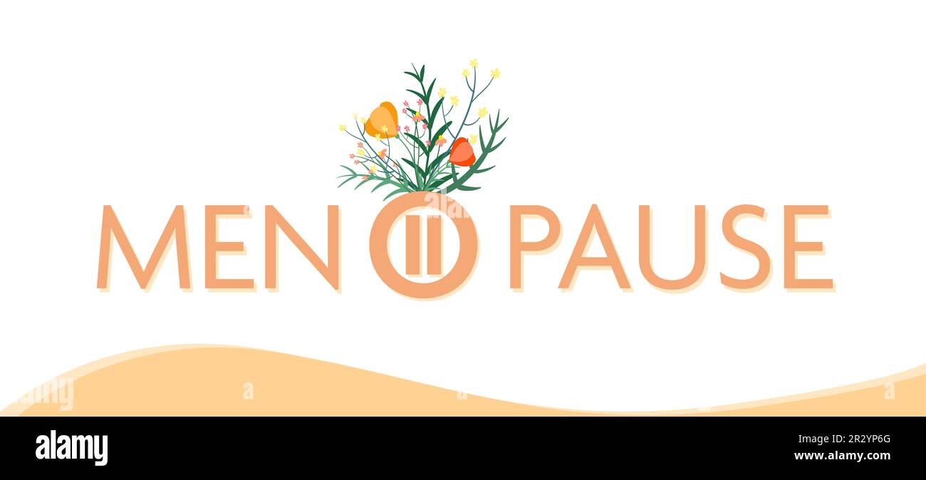 Menstrual cycle. Word Menopause with letter O as pause button and ...