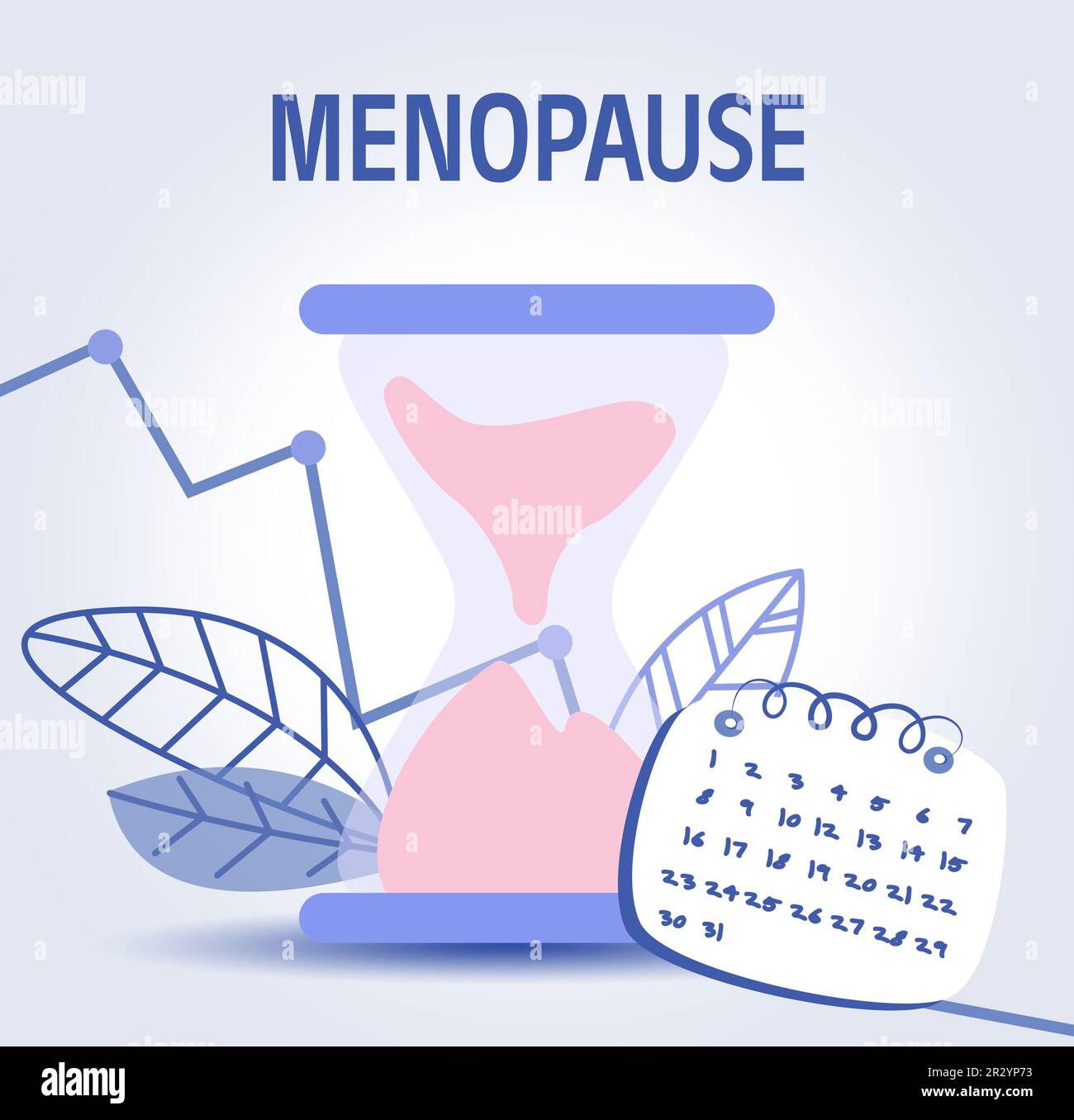 Women's health changes. Word Menopause and calendar, sandglass ...