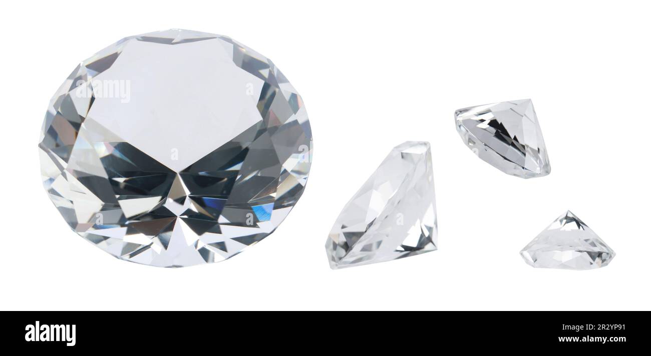 Set with beautiful dazzling diamonds on white background. Banner design ...