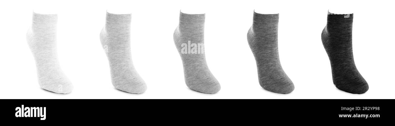 Set with different socks on white background. Banner design Stock Photo ...