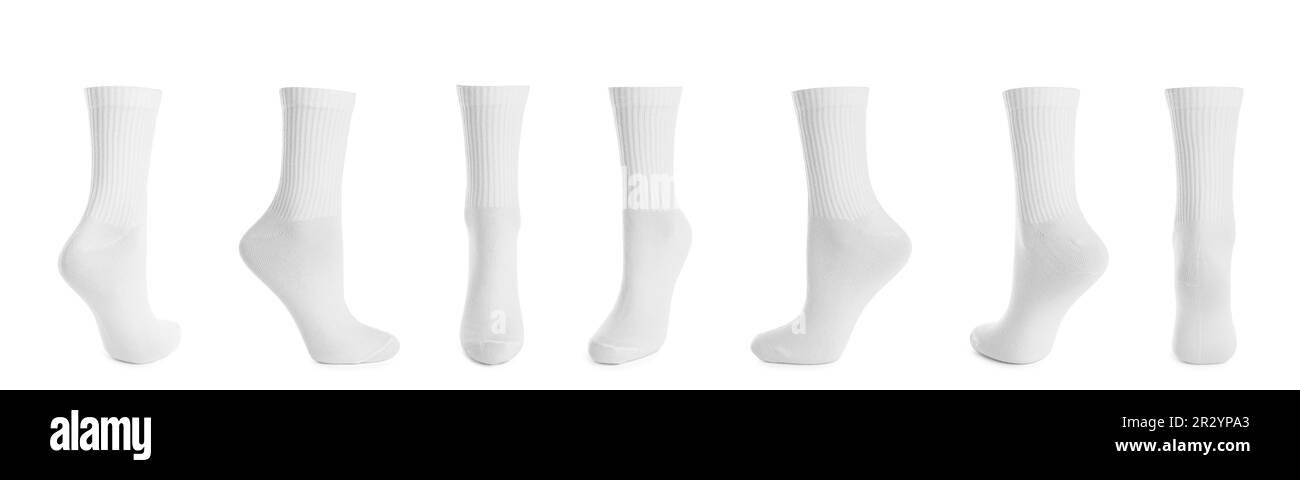 Set with socks on white background. Banner design Stock Photo - Alamy
