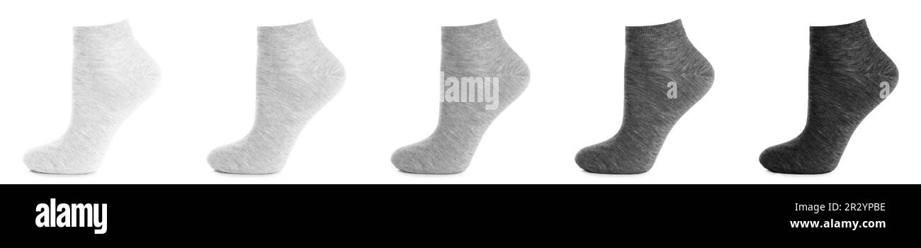 Set with different socks on white background. Banner design Stock Photo ...