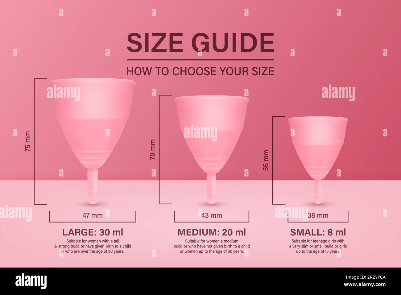 Vector 3d Pink Menstrual Hygiene Silicone Cups on Pink Background. Size ...