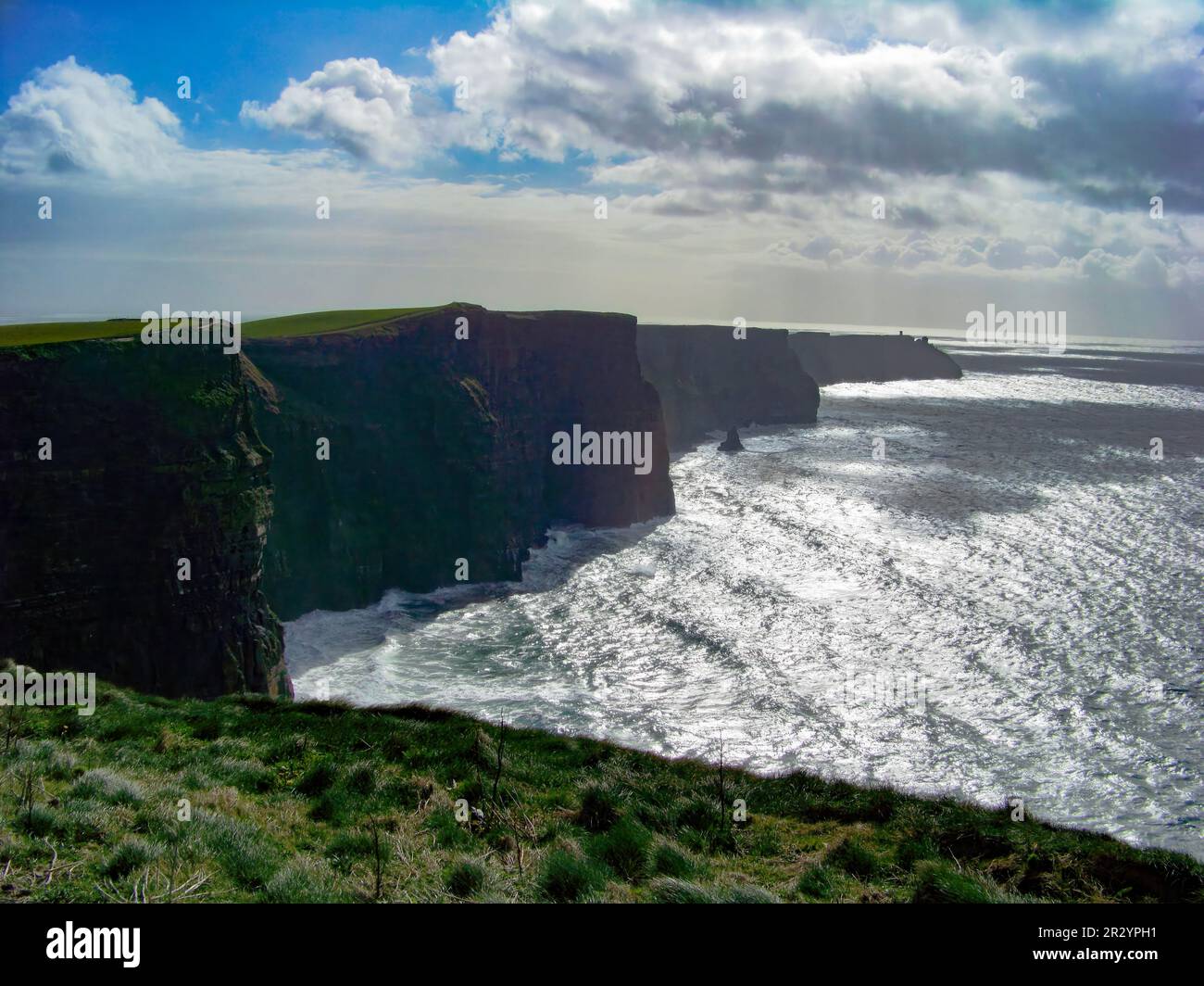 View of the Cliffs of Moher in Ireland. Cliffs look over the Atlantic ...