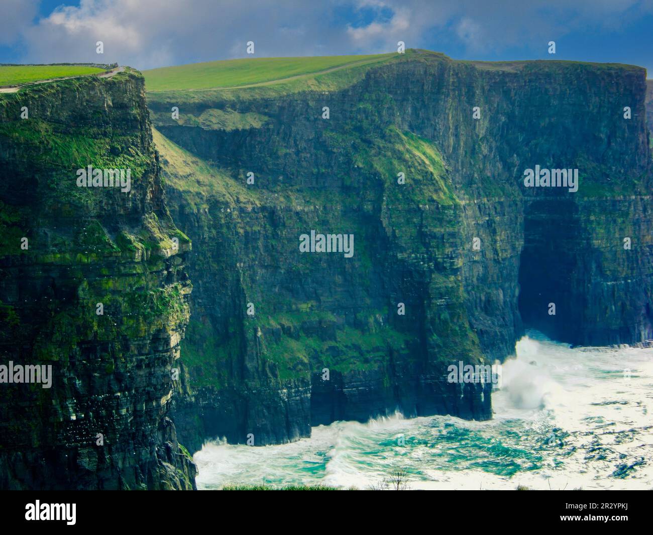 View of the Cliffs of Moher in Ireland. Cliffs look over the Atlantic ...