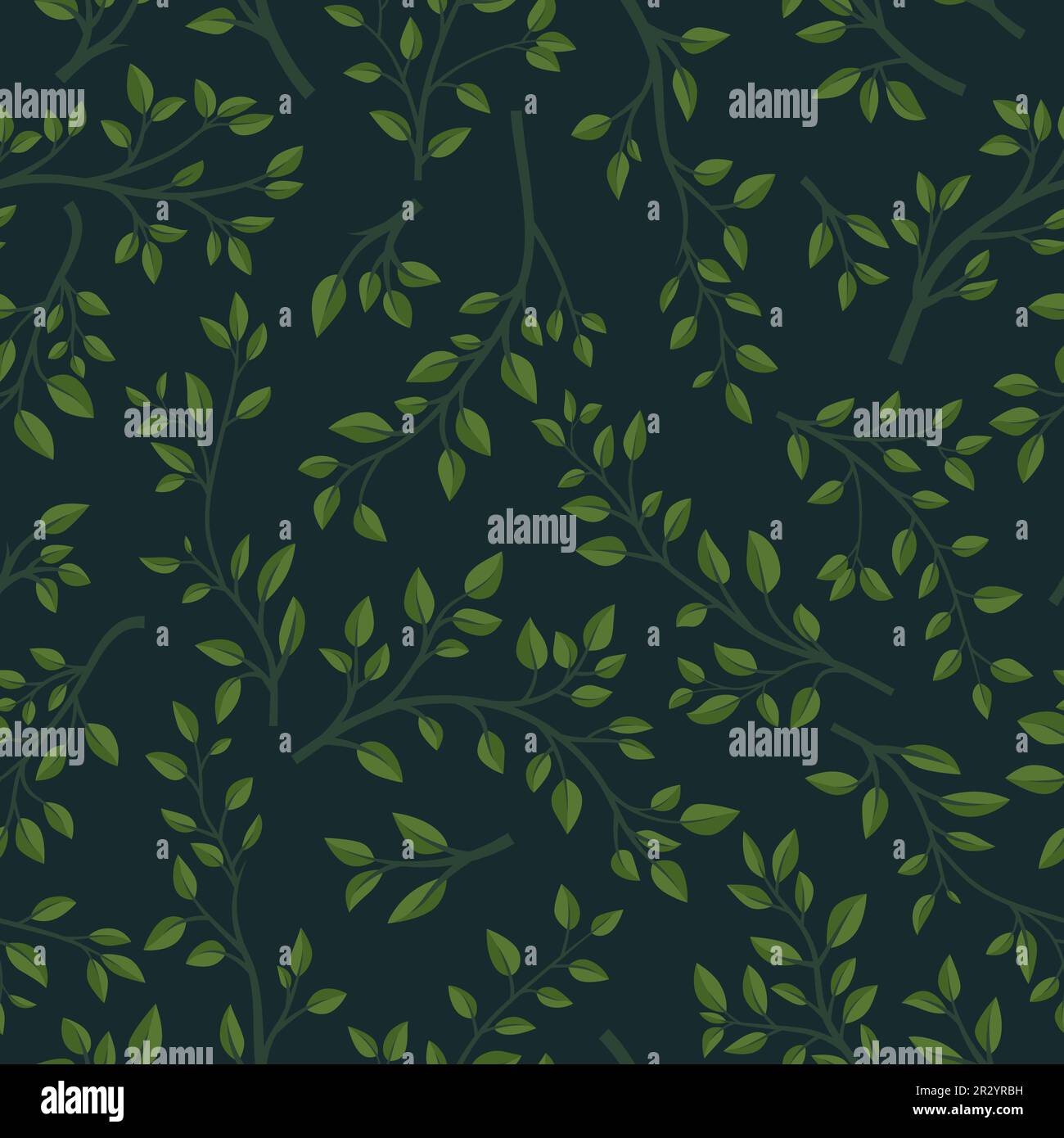 Vector Seamless Pattern with Green Tree Brunches on Black. Flat Cartoon ...
