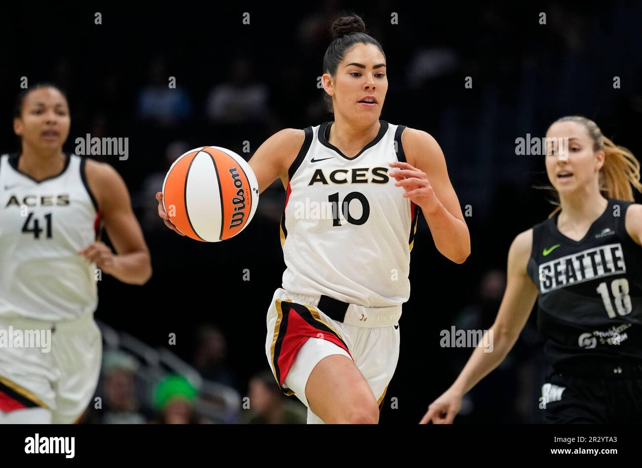 Las Vegas Aces guard Kelsey Plum (10) drives against Seattle Storm ...