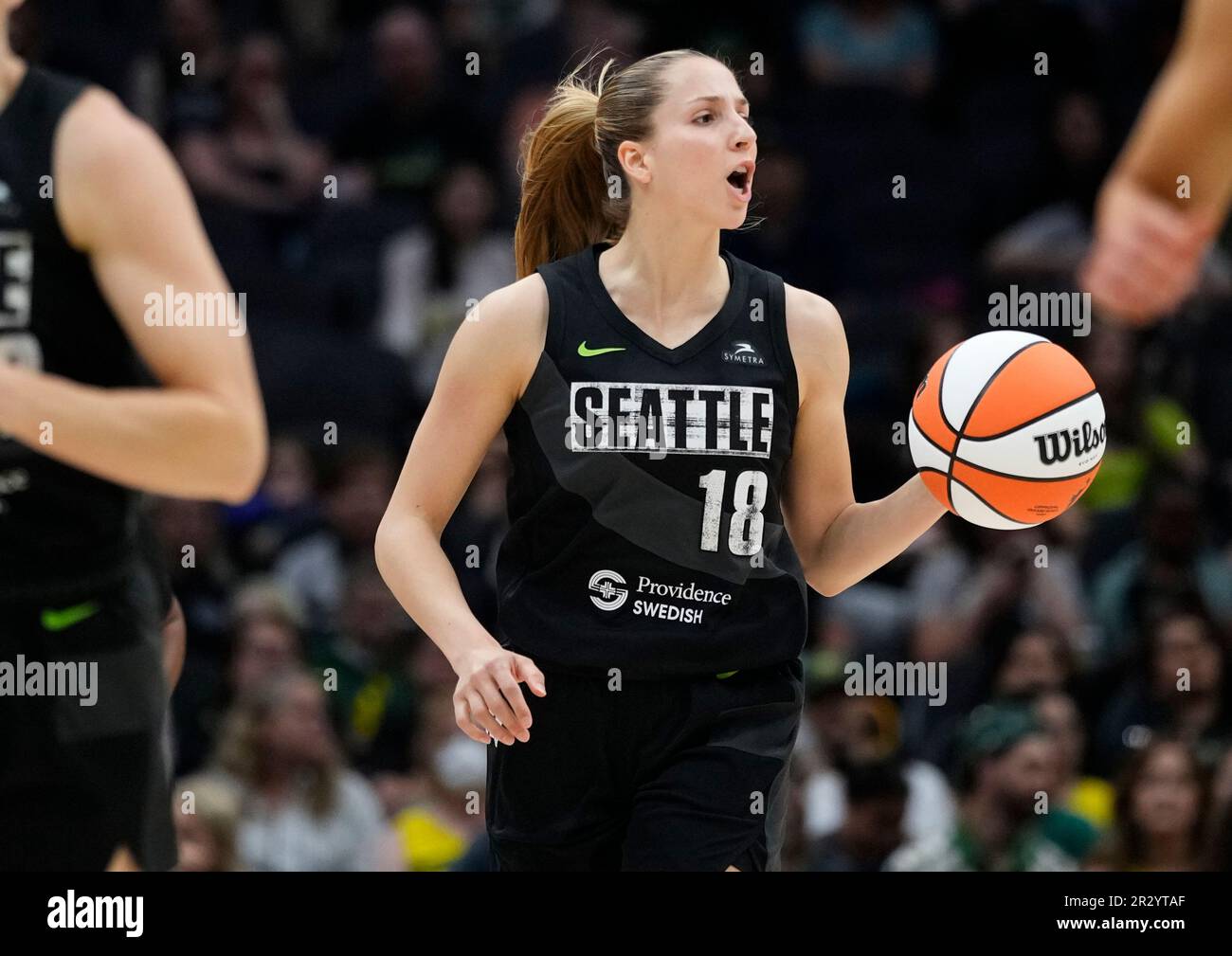 Seattle Storm guard Ivana Dojkic (18) drives the ball against the Las ...