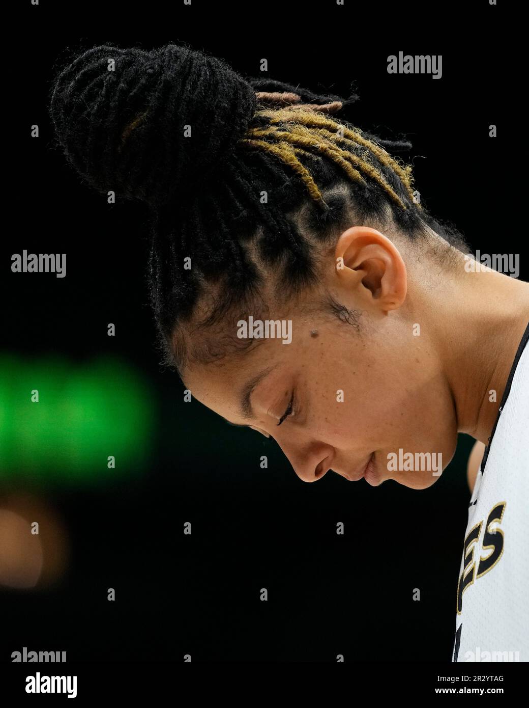 Las Vegas Aces forward Candace Parker looks down during the first half ...
