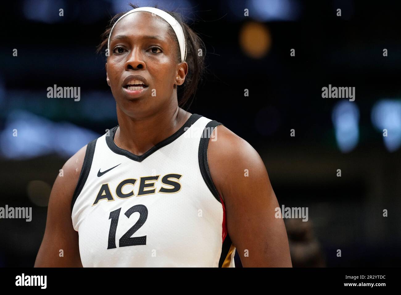 Las Vegas Aces guard Chelsea Gray (12) looks on during the first half ...