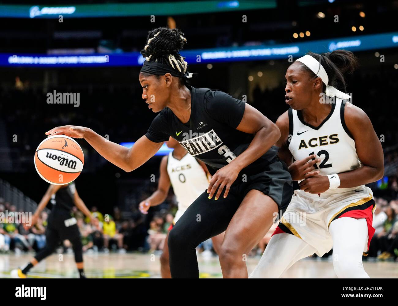 Seattle Storm guard Kaila Charles (3) drives against Las Vegas Aces ...