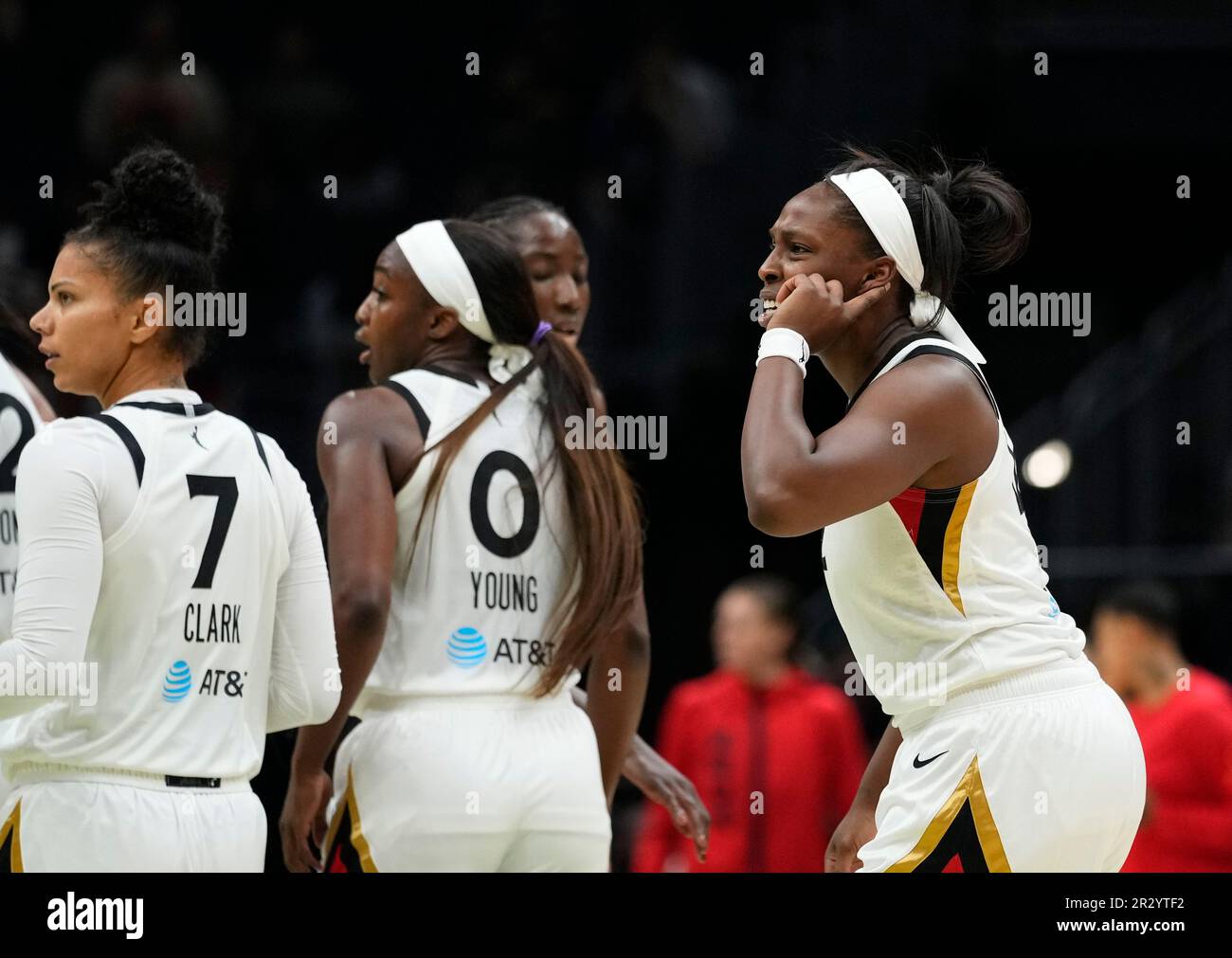 Las Vegas Aces guard Chelsea Gray (12) gestures during the second half ...