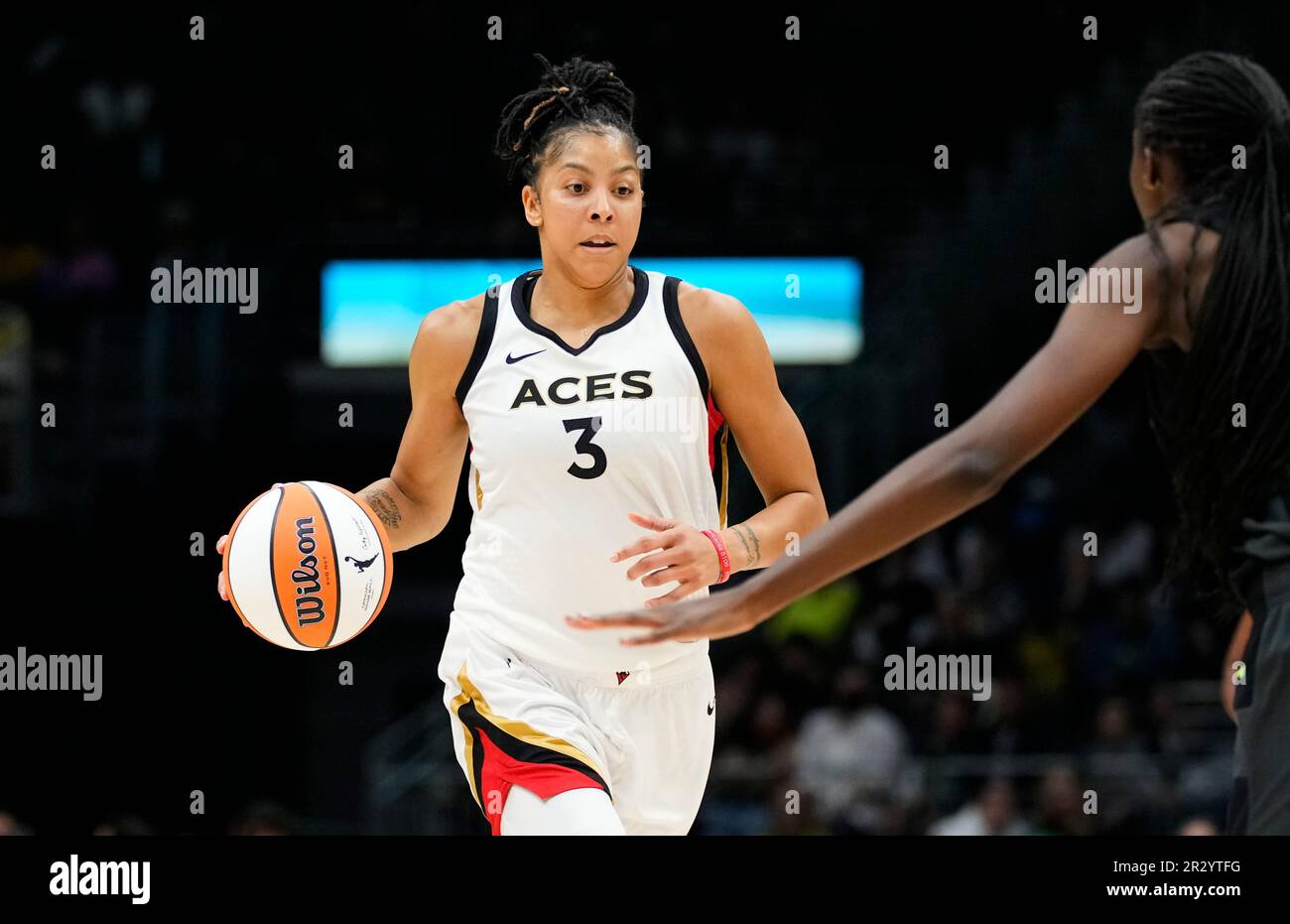 Las Vegas Aces forward Candace Parker (3) drives against Seattle Storm ...