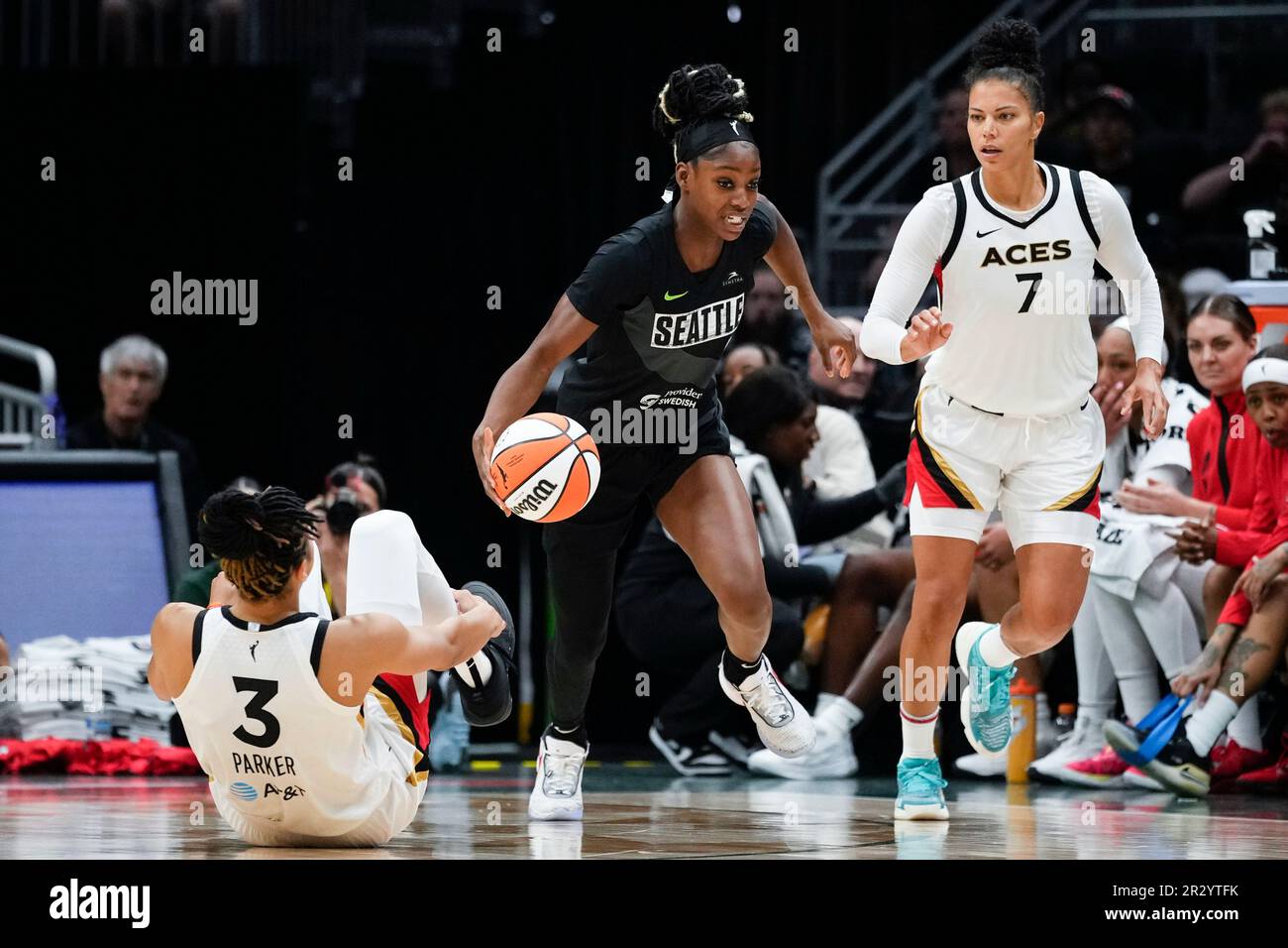 Seattle Storm guard Kaila Charles (3) drives the ball against Las Vegas ...