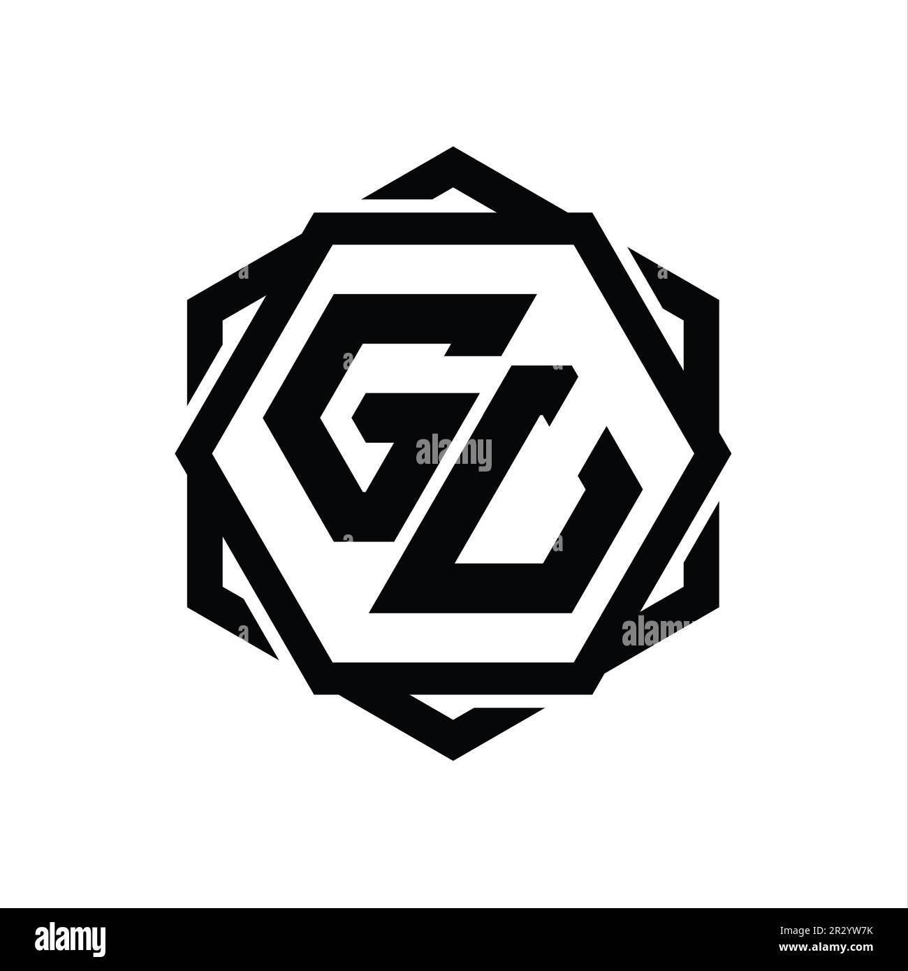 GU Logo monogram hexagon shape with geometric abstract isolated outline design template Stock ...