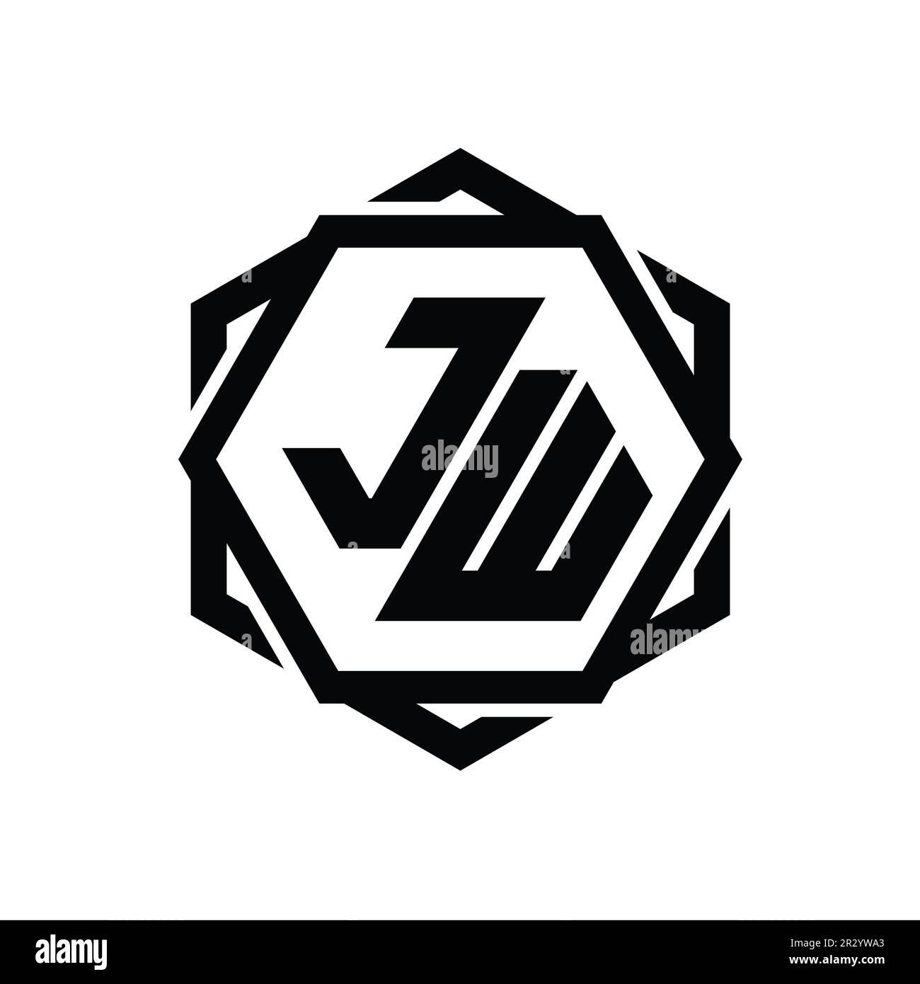 JW Logo monogram hexagon shape with geometric abstract isolated outline ...