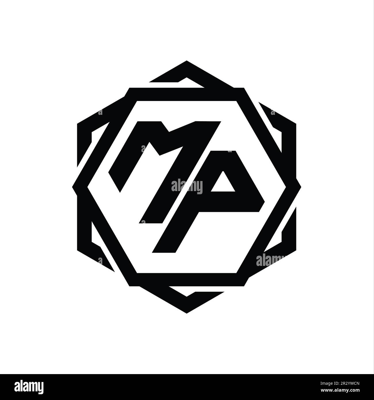 MP Logo monogram hexagon shape with geometric abstract isolated outline ...
