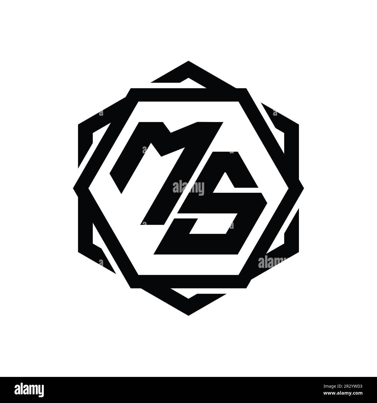 MS Logo monogram hexagon shape with geometric abstract isolated outline ...