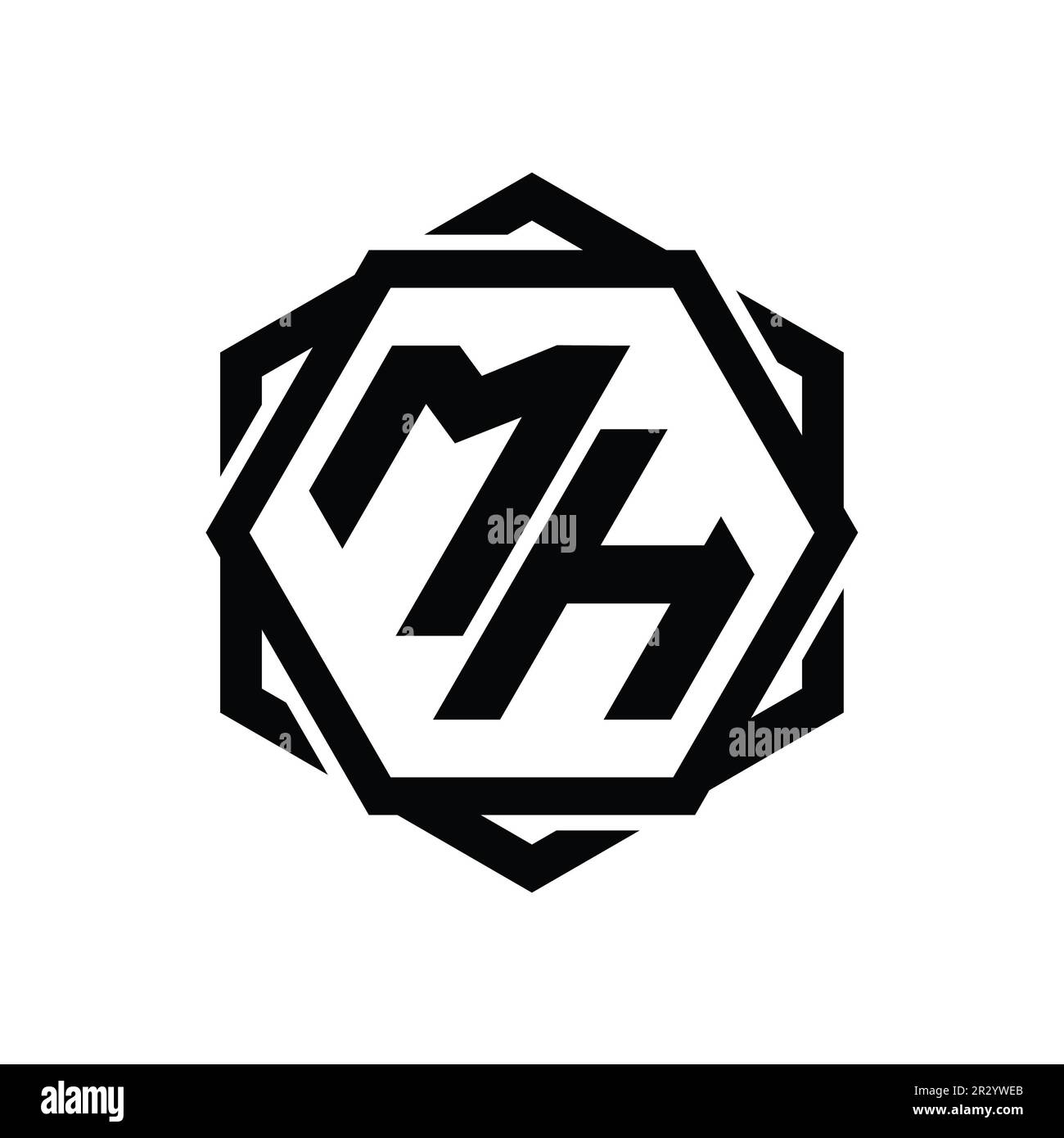MH Logo monogram hexagon shape with geometric abstract isolated outline ...