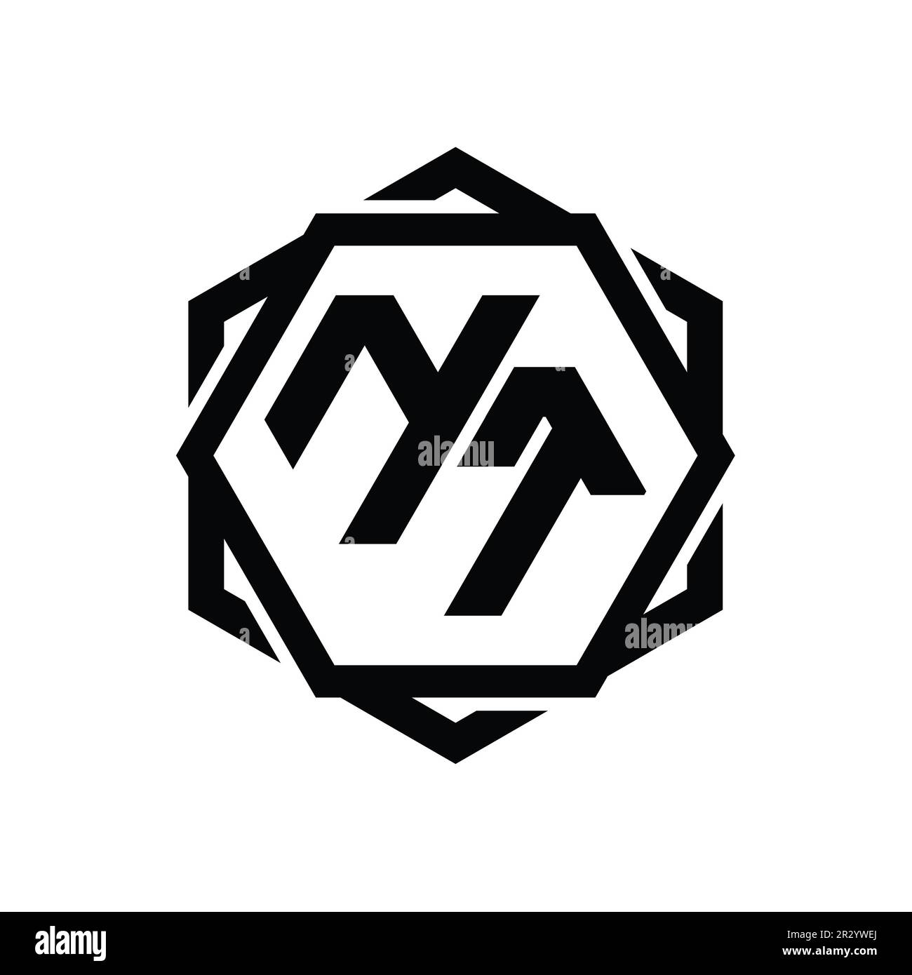 NT Logo monogram hexagon shape with geometric abstract isolated outline ...