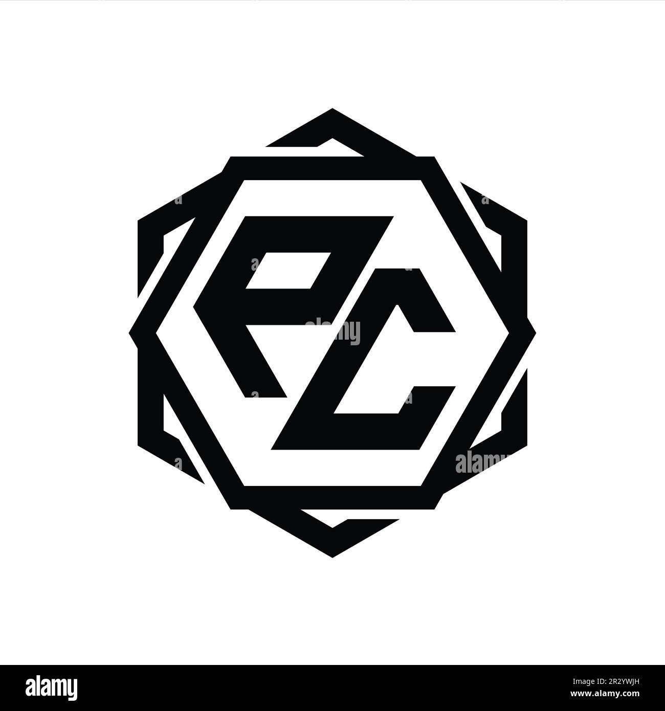 PC Logo monogram hexagon shape with geometric abstract isolated outline ...