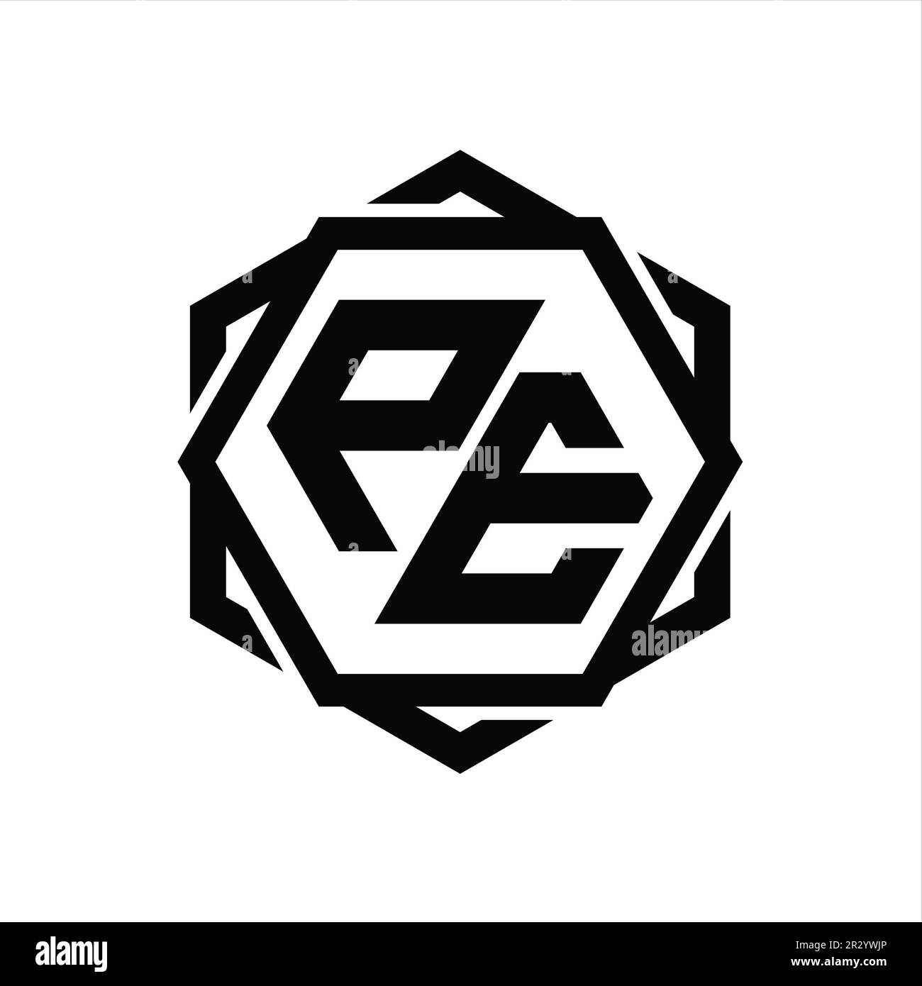 PE Logo monogram hexagon shape with geometric abstract isolated outline ...