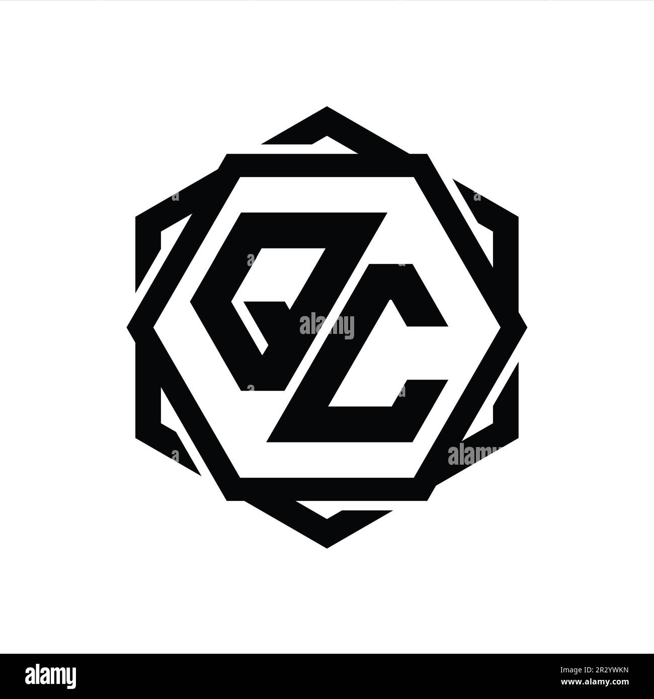 QC Logo monogram hexagon shape with geometric abstract isolated outline ...