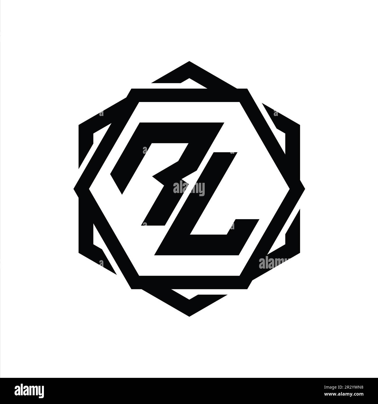 RL Logo monogram hexagon shape with geometric abstract isolated outline ...