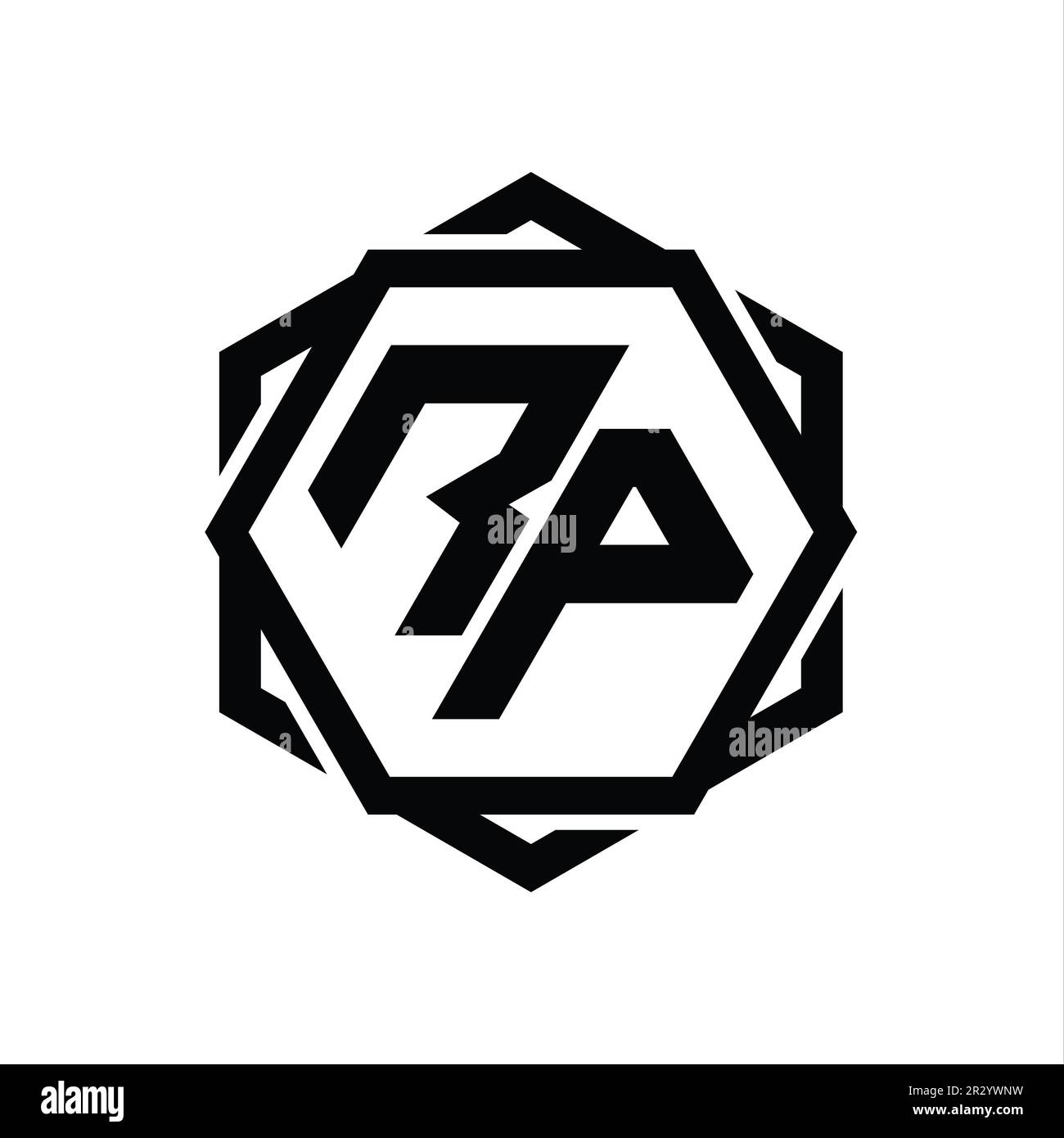 RP Logo monogram hexagon shape with geometric abstract isolated outline ...