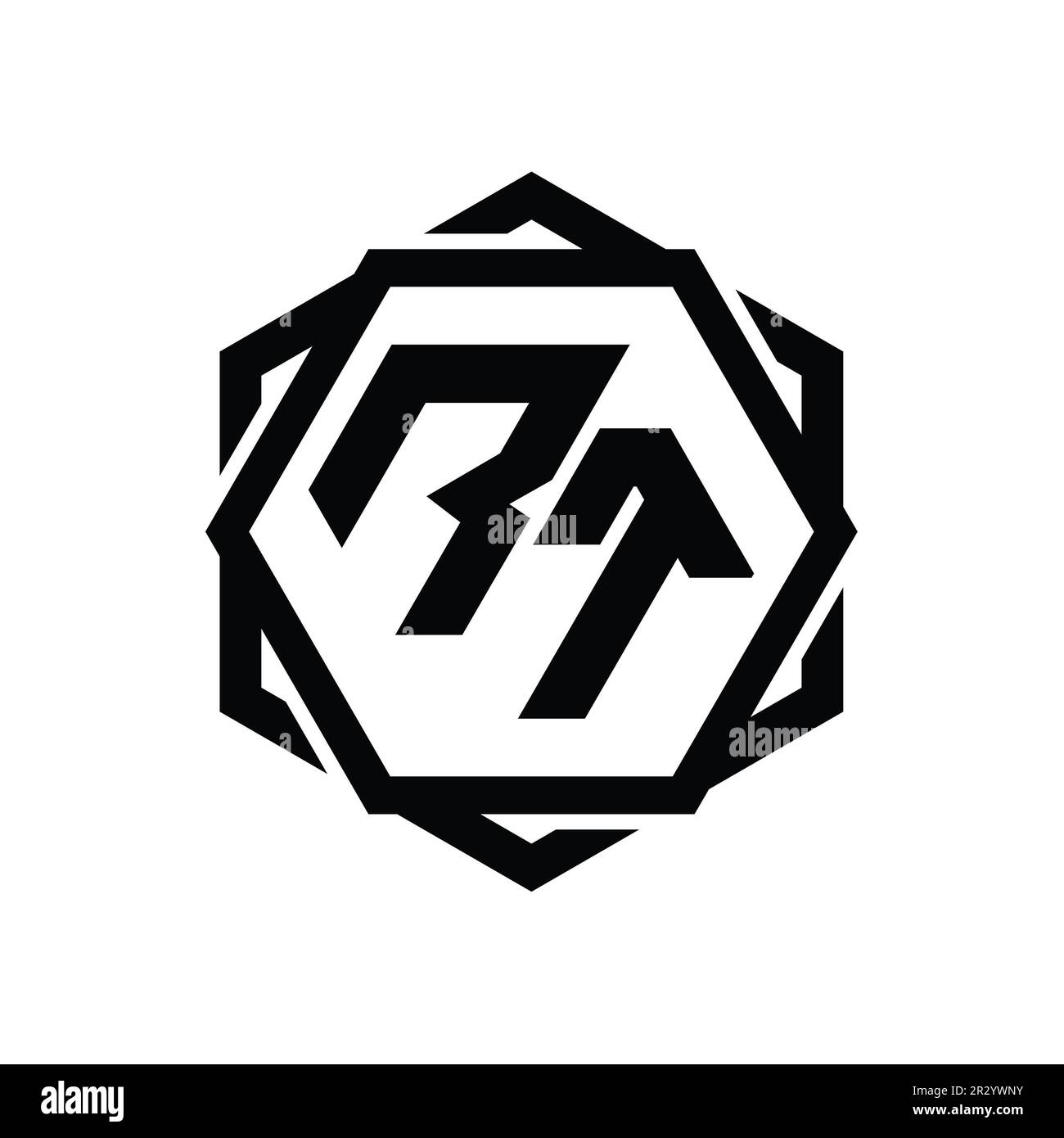 RT Logo monogram hexagon shape with geometric abstract isolated outline ...