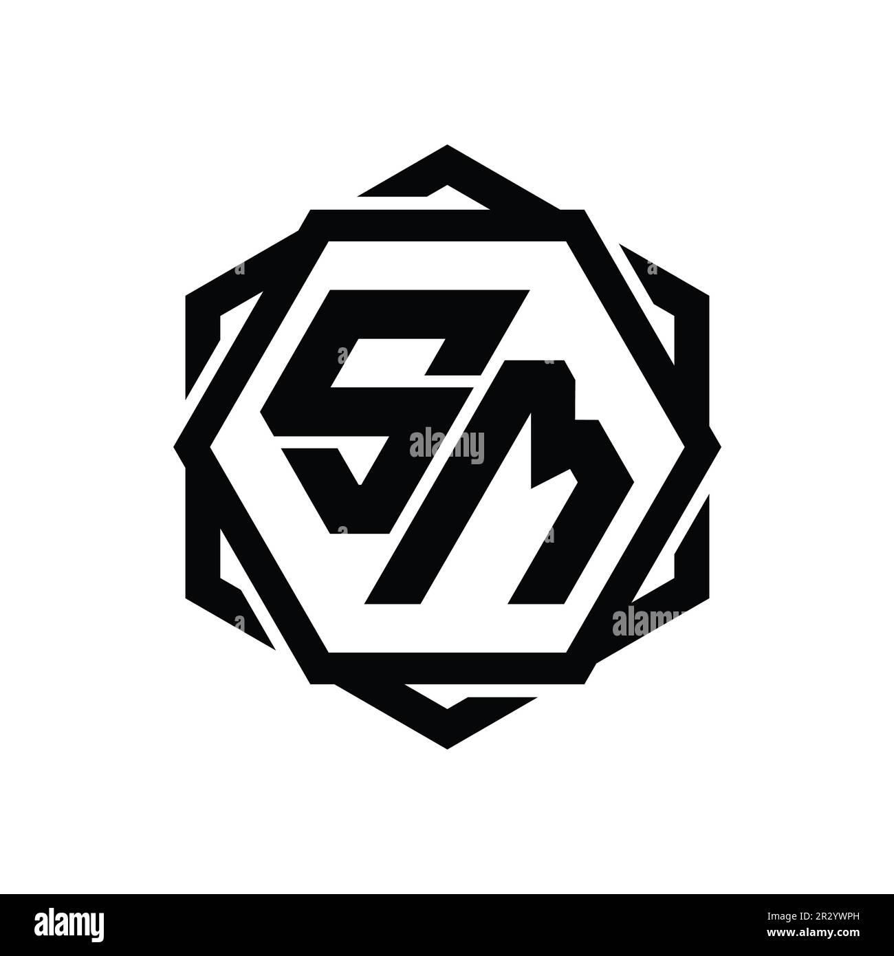 SM Logo monogram hexagon shape with geometric abstract isolated outline ...