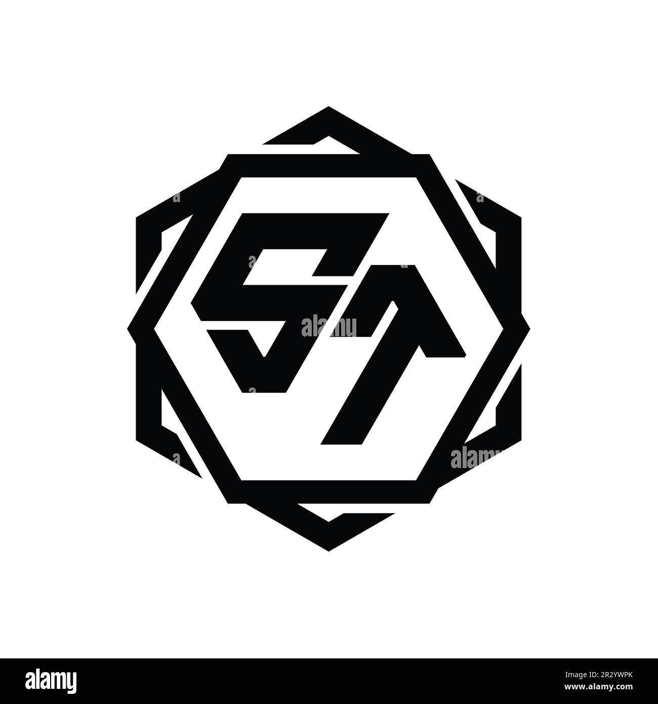 ST Logo monogram hexagon shape with geometric abstract isolated outline ...
