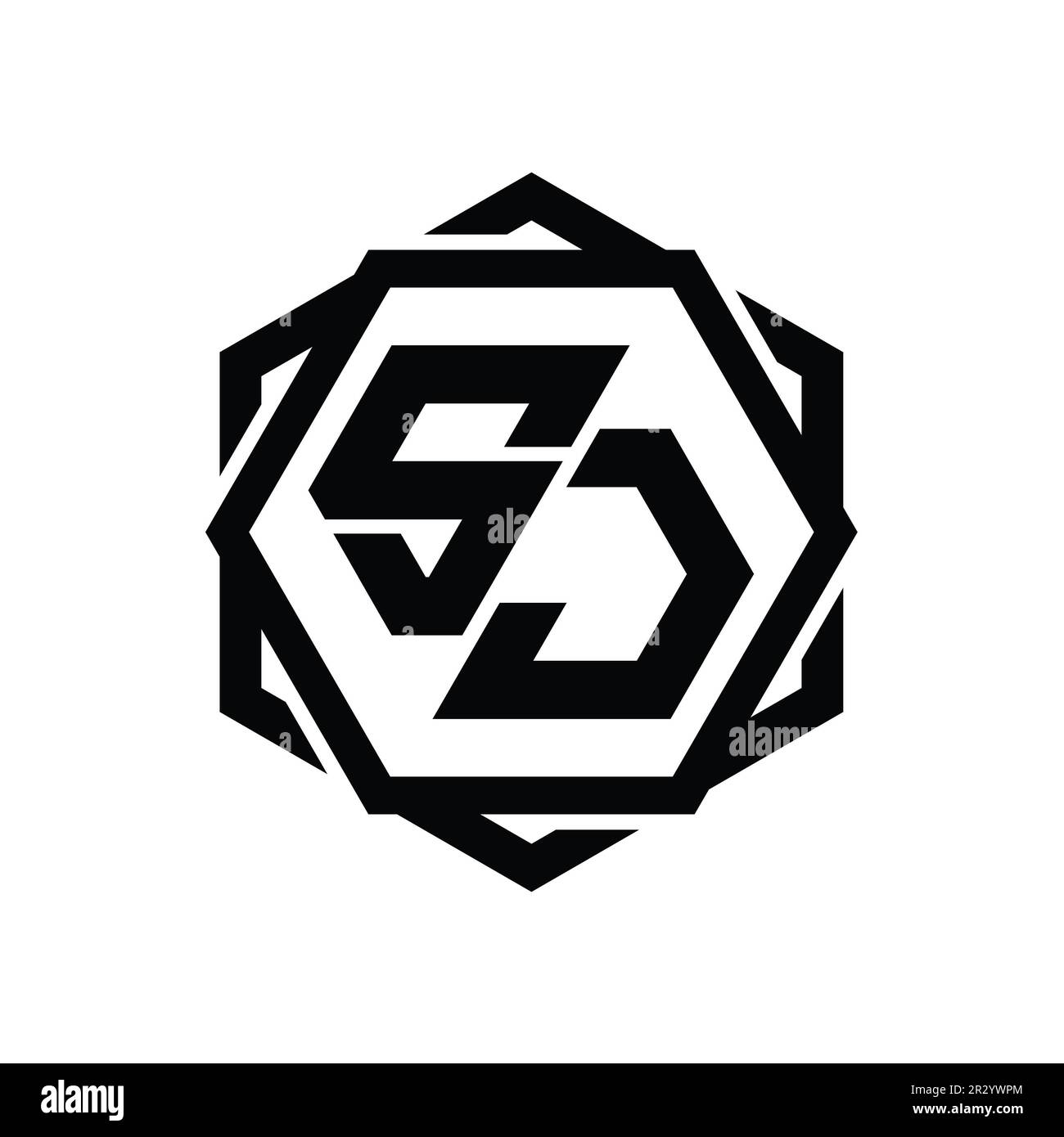 SJ Logo monogram hexagon shape with geometric abstract isolated outline ...