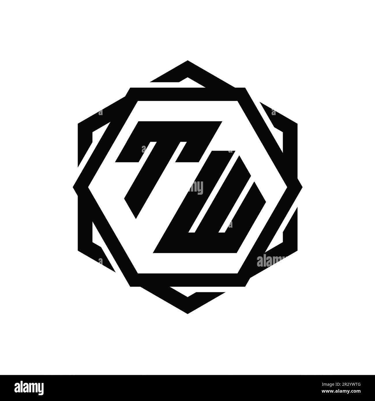TW Logo monogram hexagon shape with geometric abstract isolated outline ...