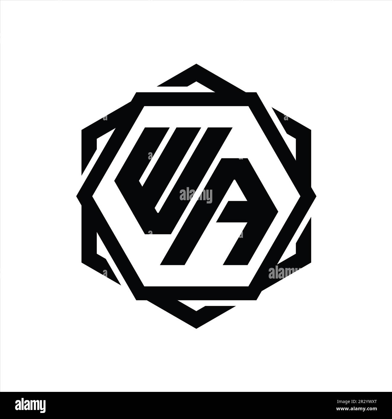 WA Logo monogram hexagon shape with geometric abstract isolated outline ...