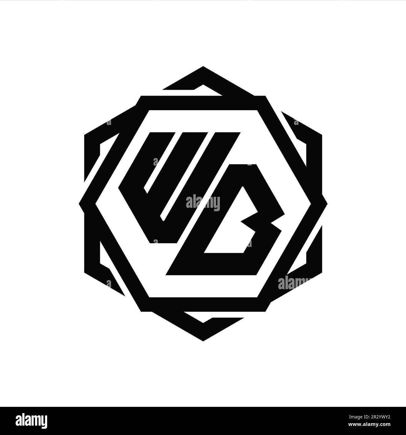 WB Logo monogram hexagon shape with geometric abstract isolated outline ...